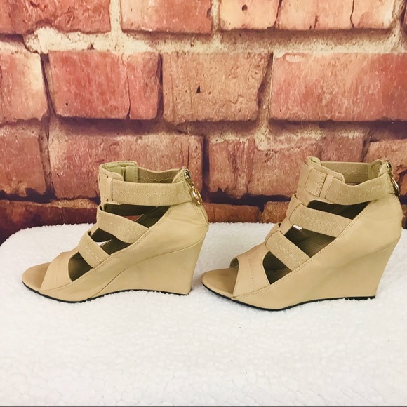 Apple Bottoms | Shoes | Apple Bottom Creme Strappy Wedge Heel Womens 65 ...